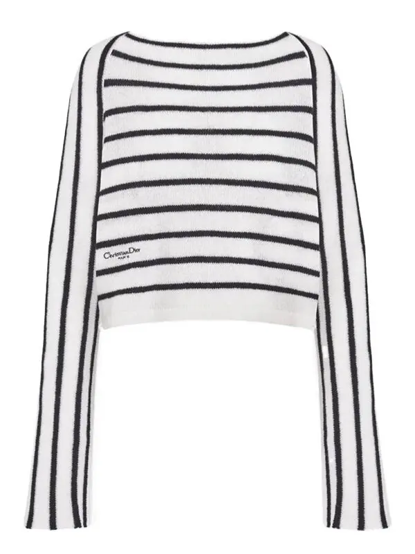 Dior Striped Cropped Sweater With Embroidered Logo - Navy Blue/white