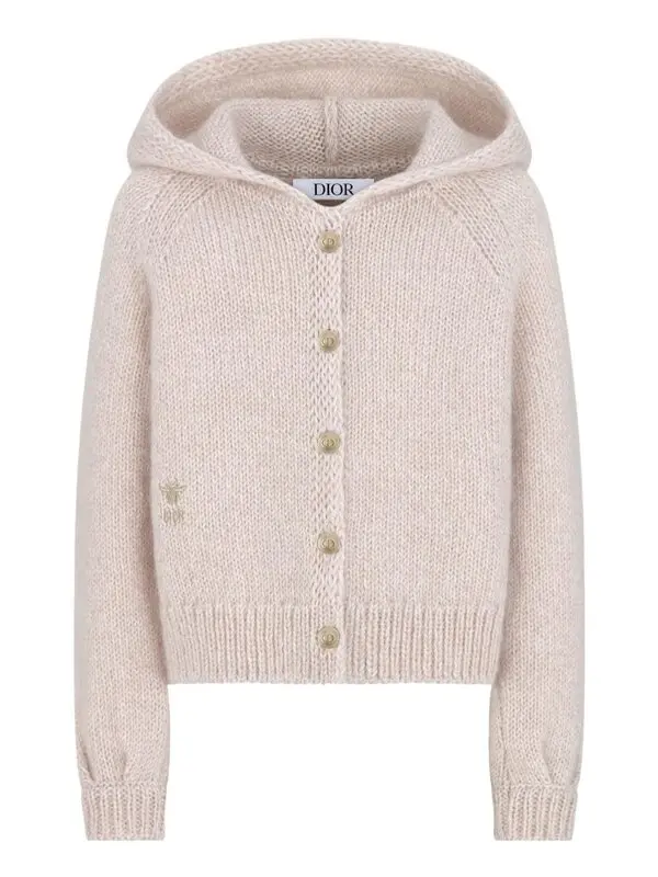 Dior Hooded Cardigan With Embroidered Bee - Light Pink And Gold