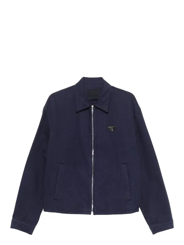 Prada Logo Zip-up Denim Jacket - Royal Blue