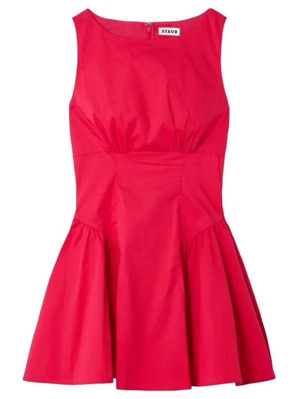 Staud Gwen Mini Dress With Patchwork Pleated Details - Cherry Red
