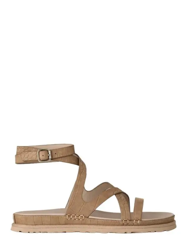 UGG Embossed Leather Ankle-strap Flat Sandals - Mustard Seed Color