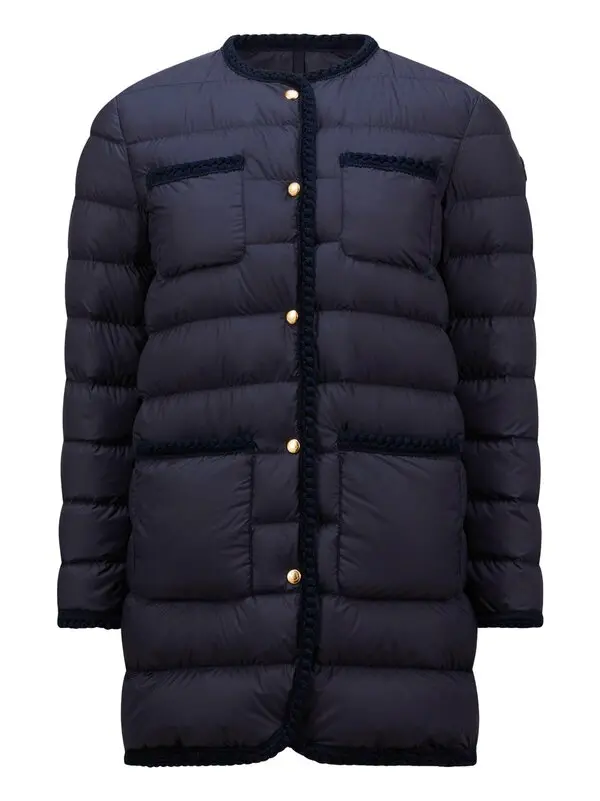 Moncler Gencay Quilted Coat With Woven Trim - Navy Blue