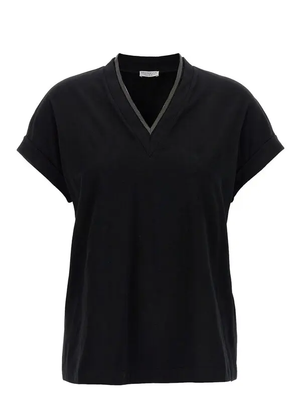 Brunello Cucinelli V-neck Short-sleeved T-shirt - Black