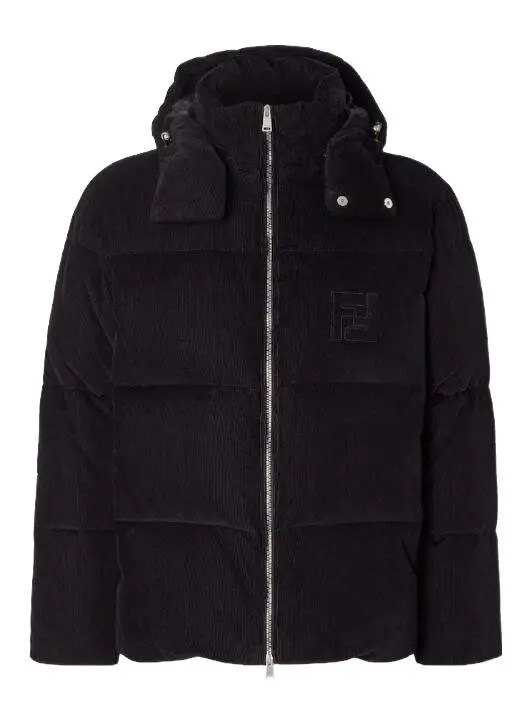 Fendi Corduroy Down Jacket With Drawstring Hood - Black