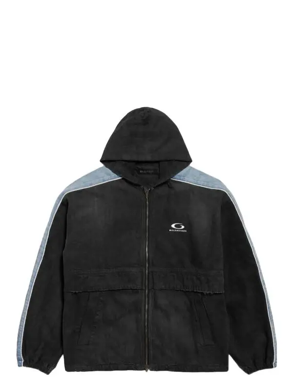 Balenciaga Distressed Hooded Zip-up Jacket With Piping Details - Black