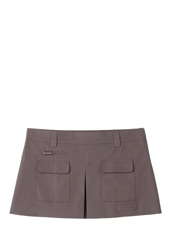 Miu Miu Flared Poplin Miniskirt With Box Pleats - Lead Ash