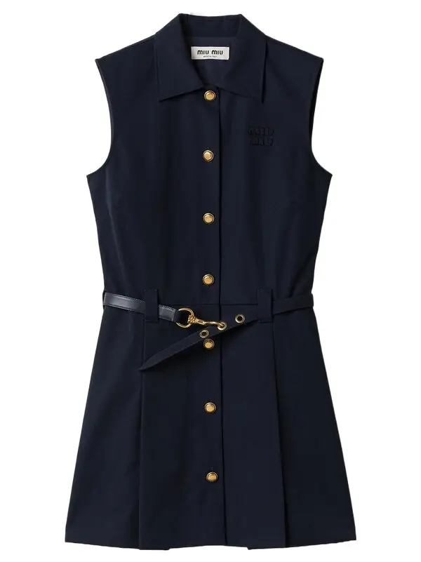 Miu Miu Poplin Mini Dress With Belt - Navy Blue