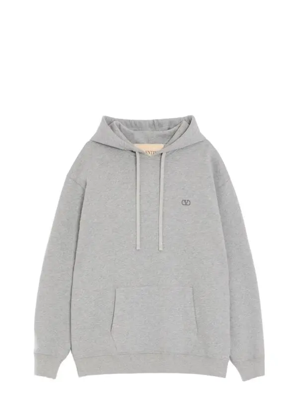 Valentino Garavani Cotton Hoodie With Vlogo Embroidery - Gray