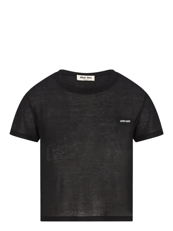 Miu Miu Short-sleeved T-shirt With Chest Pattern - Black