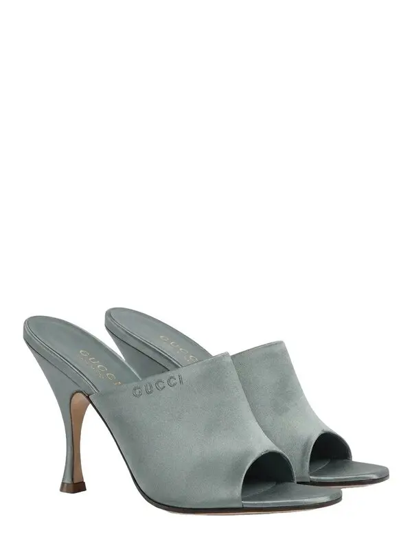 Gucci Embossed Logo Slide Sandal With Stiletto Heel - Light Blue