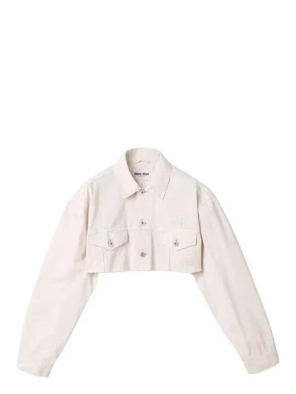 Miu Miu Cropped Denim Jacket With Raw Hem - White