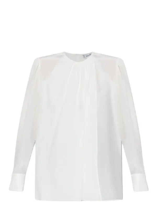 Max Mara Silk Pleated Blouse With Crew Neck And Long Sleeves - White