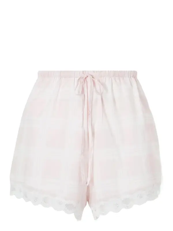 Posse Name Drawstring Shorts With Lace Trim - Pink