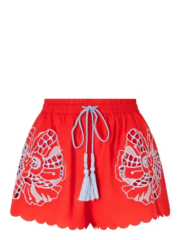 Farm Rio Embroidered Drawstring Shorts - Red