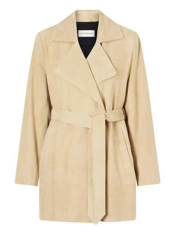 Nour Hammour Belted Long-sleeve Jacket With Notched Lapels - Nude
