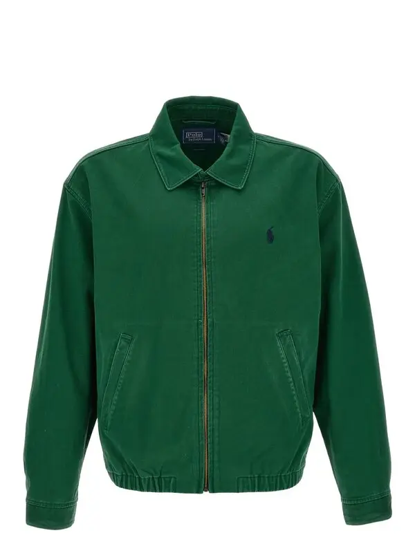 Polo Ralph Lauren Big Fit Zip Up Cotton Twill Jacket With Embroidered Logo - Green