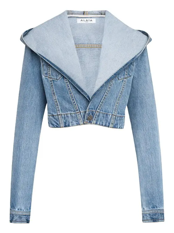 Alaïa Cropped Hooded Denim Jacket - Light Blue