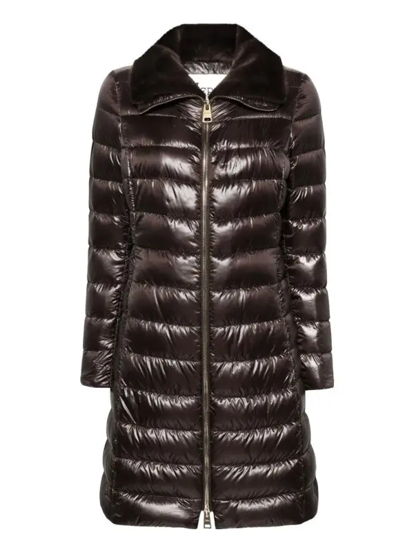 Herno High-neck Down Coat With Removable Fur Collar - Brown