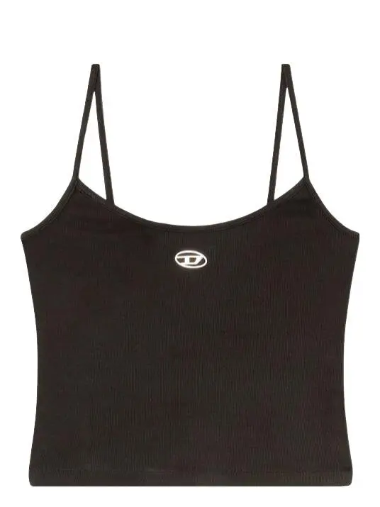 DIESEL® Ribbed Spaghetti Strap Top With Oval D Logo - Black
