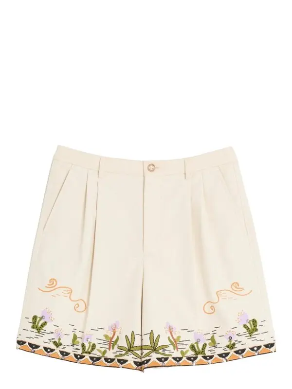 Valentino Garavani Bermuda Shorts With Floral Embroidery And Jacquard Trim - White