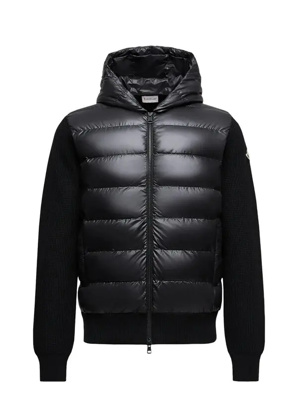 Moncler Padded Knit Zip-up Hooded Sweatshirt - Black