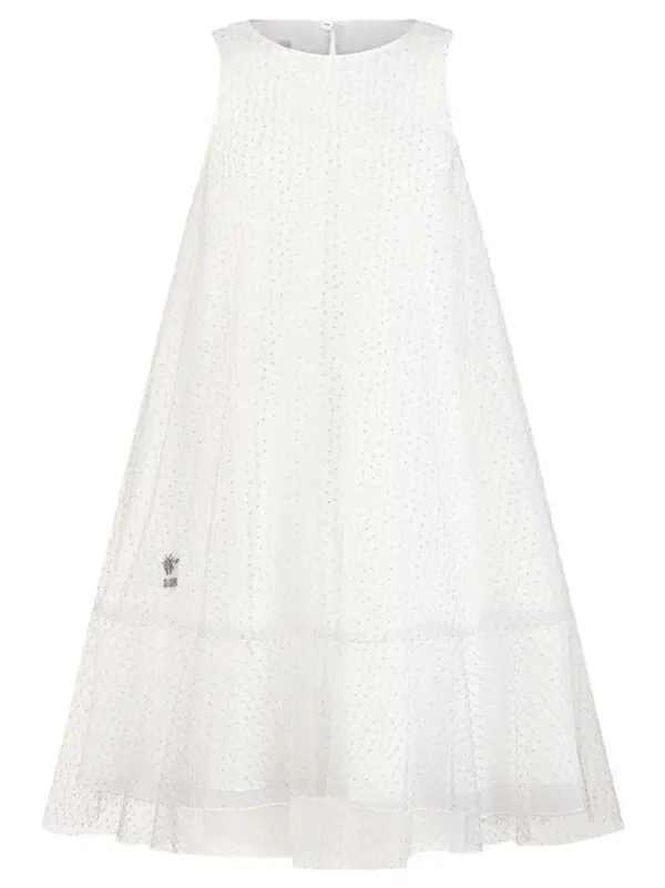 Dior Sleeveless Round Neck Dress With Ruffled Hem - Ivory