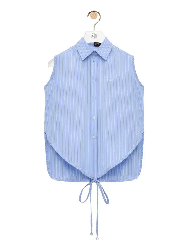 Loewe Sleeveless Cotton Shirt With Asymmetrical Hem And Monogram Embroidery - Blue/multicolor