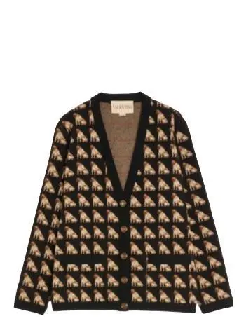Valentino Garavani Long Sleeve V-neck Wool Cardigan - Black