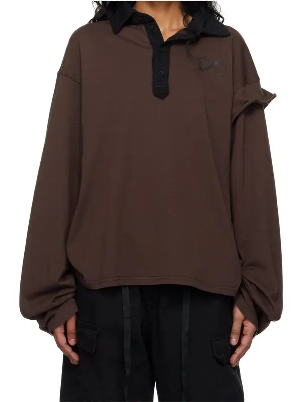 Ottolinger Long-sleeved Polo Shirt With Embroidered Logo And Patchwork Details - Black