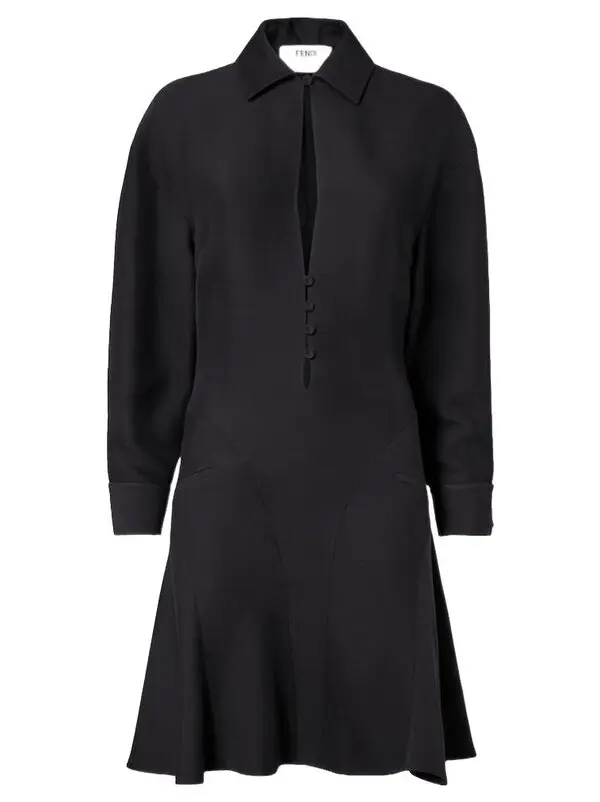 Fendi Long Sleeve Shirt Dress With Flared Hem - Black