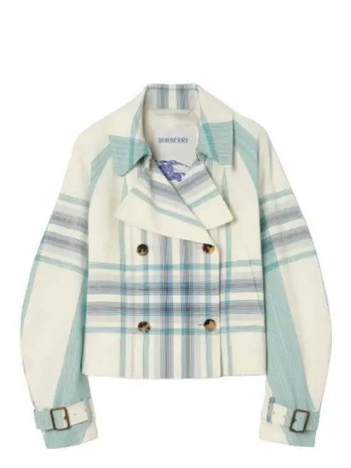 Burberry Cropped Check Ladybrook Trench Jacket - Tidal Blue