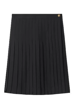 Burberry Pleated Wool Blend Midi Skirt - Black