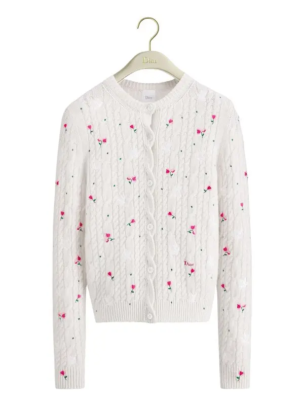 Dior Embellished Cashmere Cardigan - White