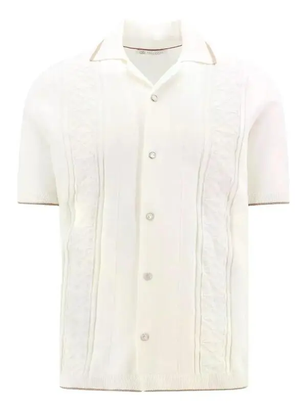 Brunello Cucinelli Cable-knit Short-sleeve Shirt - Neutrals