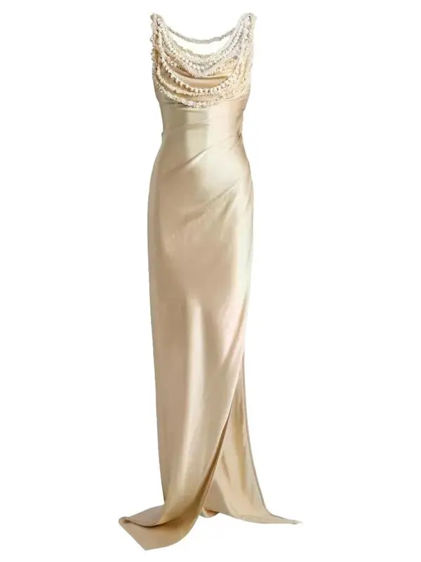 Balmain Silk Shell Embellished Maxi Dress - Neutrals