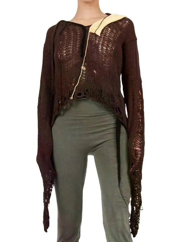 Ottolinger Distressed Knit Hoodie - Brown