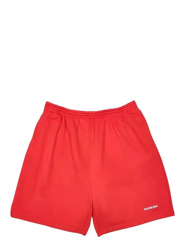 Balenciaga Embroidered Logo Jersey Shorts - Red