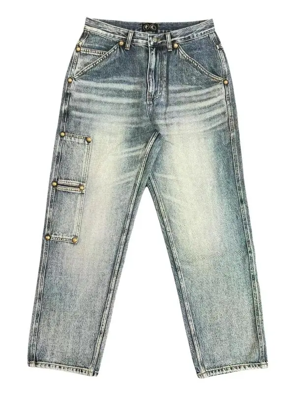 THUG CLUB Washed Effect Stud Embellished Jeans - Blue