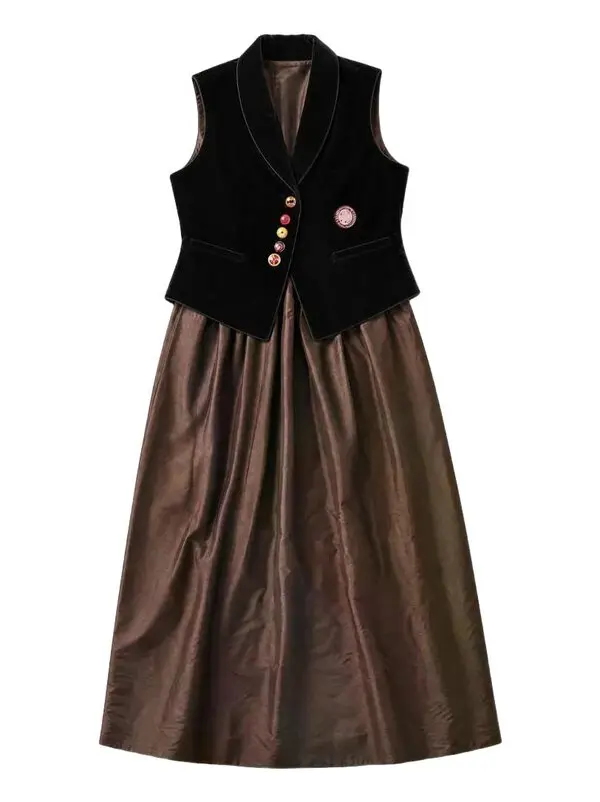 COMMUNS Velvet-panelled Shawl-lapel Jacket - Brown