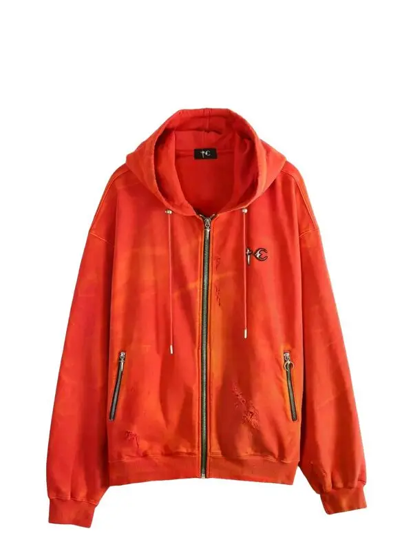 THUG CLUB Washed Zip-up Hoodie - Red