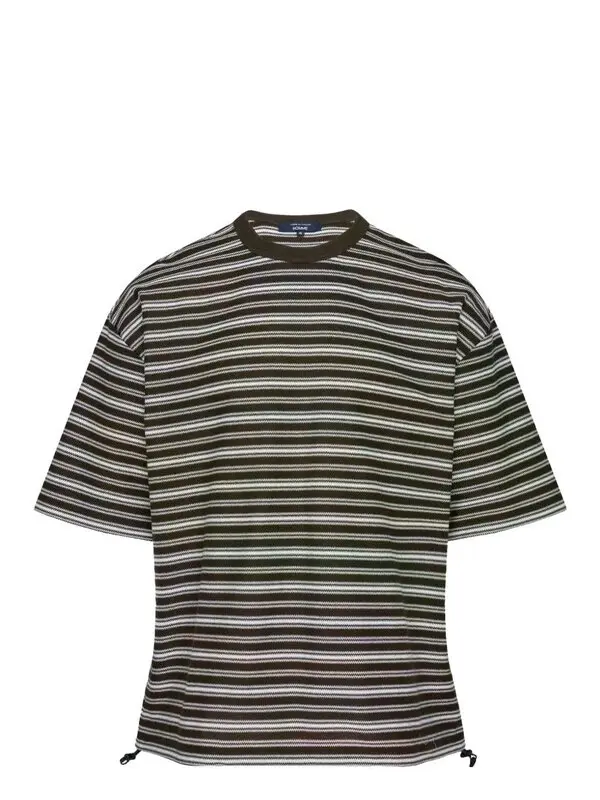 Comme Des Garçons Striped-pattern Drawstring-hem T-shirt - Brown
