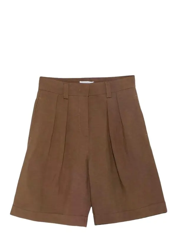 CENERE GB Pleated Turn-up Shorts - Brown
