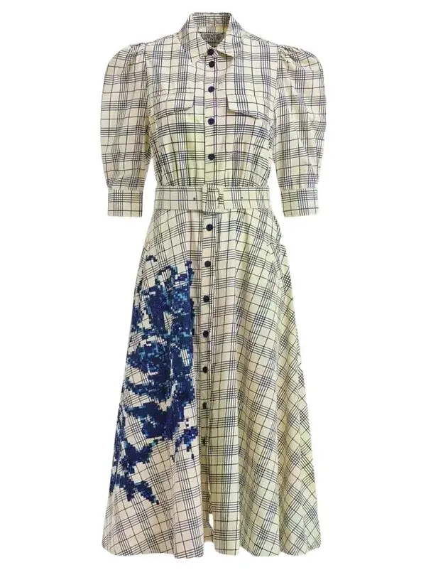 Essentiel Antwerp Check-print Sequin Embellished Maxi Dress - Neutrals