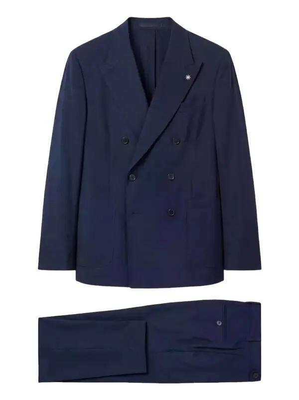 MANUEL RITZ Double-breasted Peak-lapel Suit - Blue