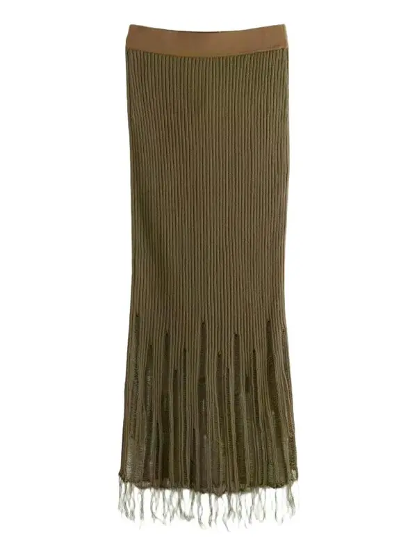 UMA WANG Ribbed Knit Distressed Skirt - Green