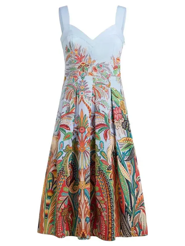 Etro Paisley-print V-neck Midi Dress - Blue