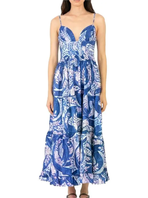 Poupette St Barth Milena Tiered Leaf-print Dress - Blue