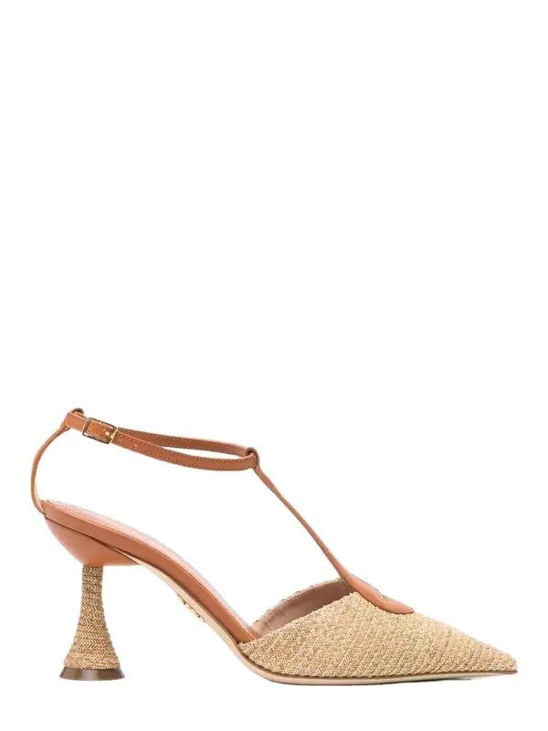 Rodo Straw-panelled T-bar Pumps - Brown