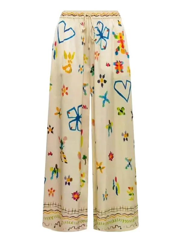ALEMAIS Sidi Silk Graphic Print Trousers - Neutrals