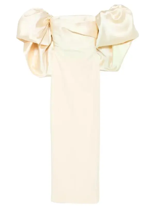 Solace London Off-shoulder Puff-sleeve Maxi Dress - Neutrals